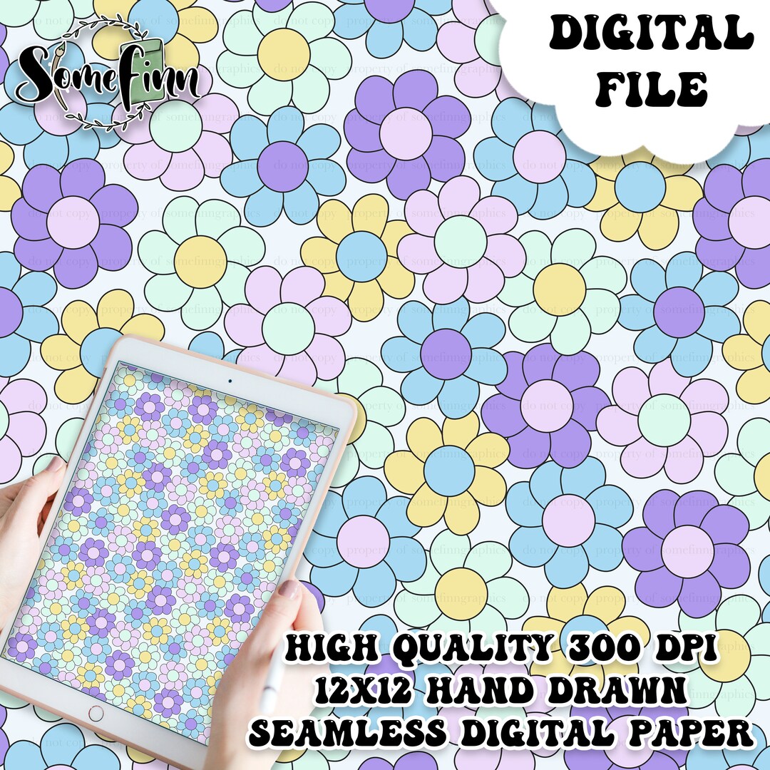 Daisy Floral Digital Paper - Seamless Daisies Flower Pattern, Custom ...