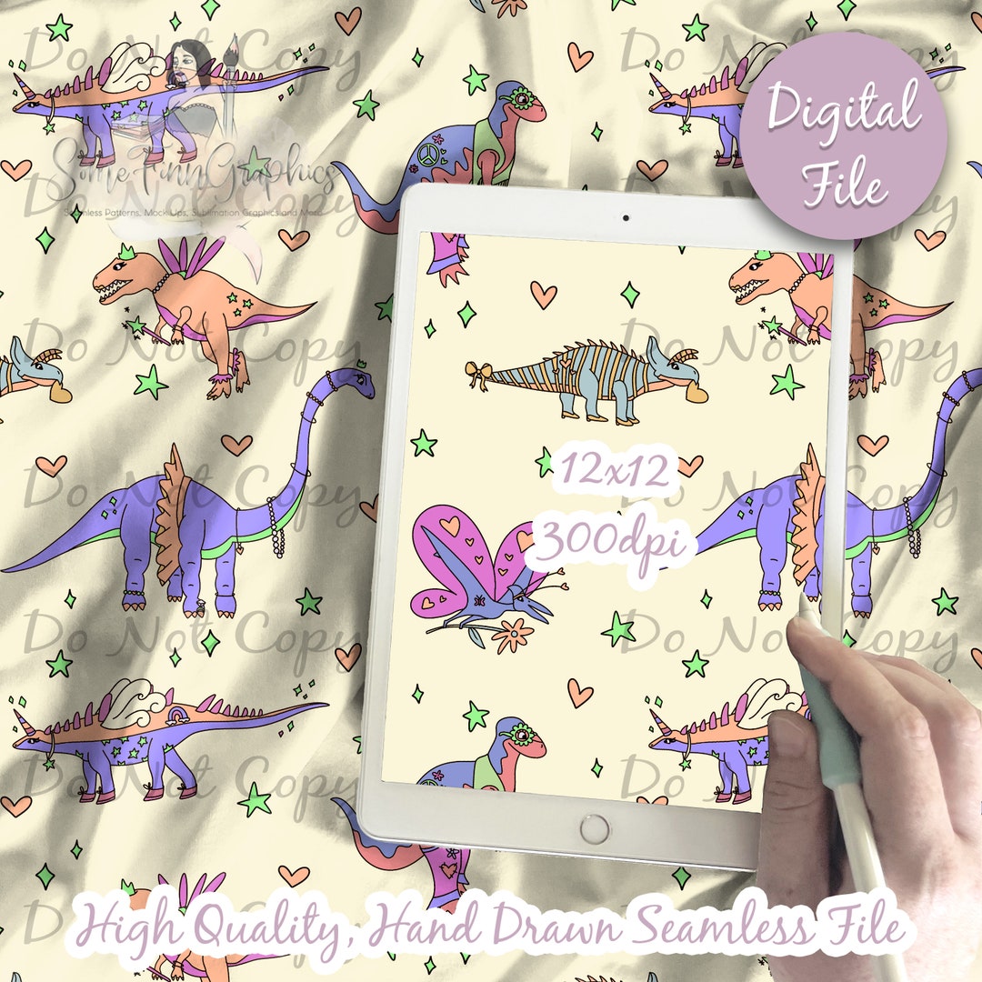 Pretty Pink Dinosaur Seamless Pattern, Girl Dino's for Fabric ...