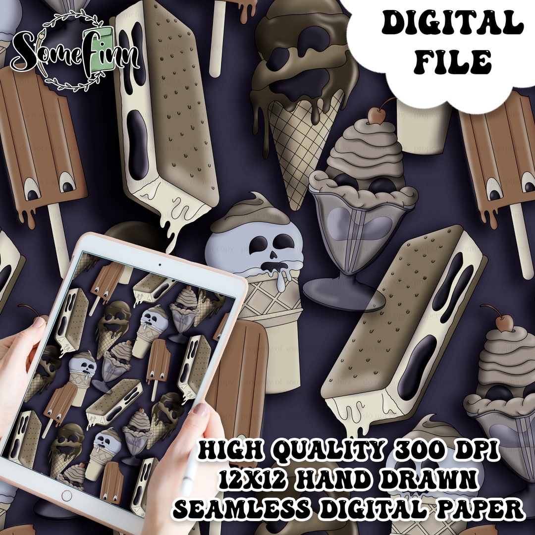 Screaming Ice Cream Seamless Pattern Design / Ice Scream Summer Horror ...