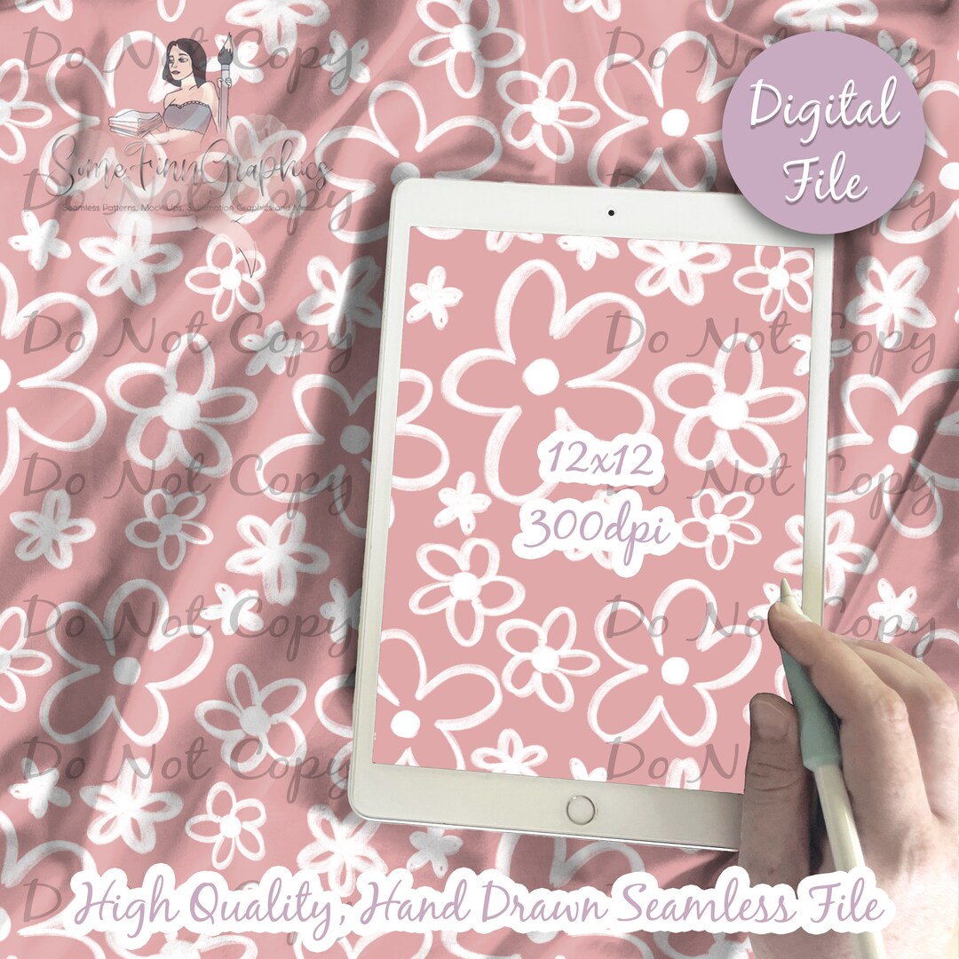 Cute Pink Floral Seamless Digital Paper Pattern, Fabric Design or ...
