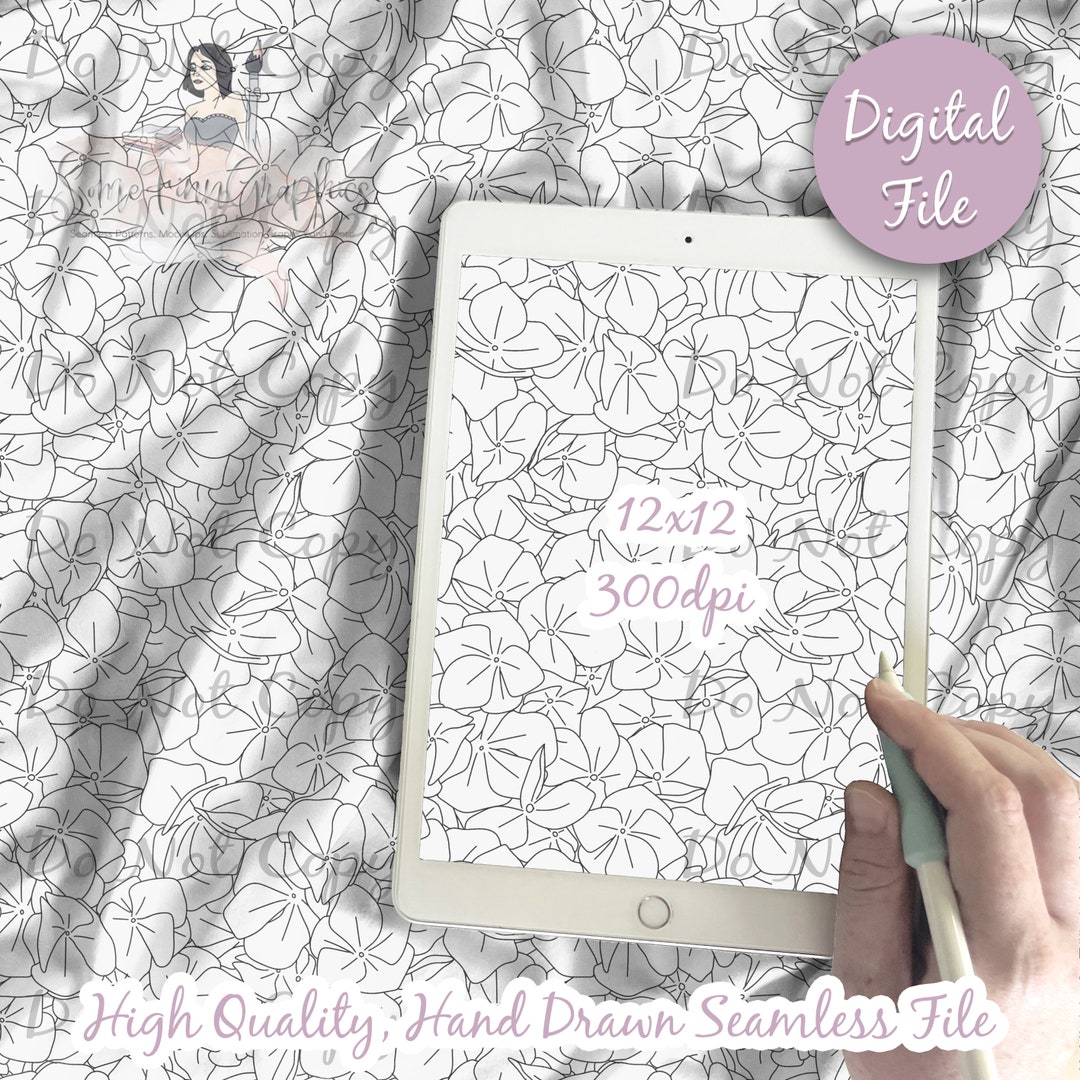 Hydrangeas Floral Digital Paper - Seamless Purple Flower Pattern, Sweet ...