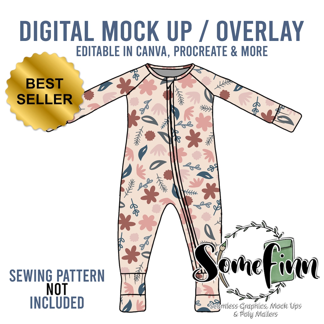Fold Over Foot Pajamas Mock-up / Pjs Mock up / Zip up Digital Mock up ...