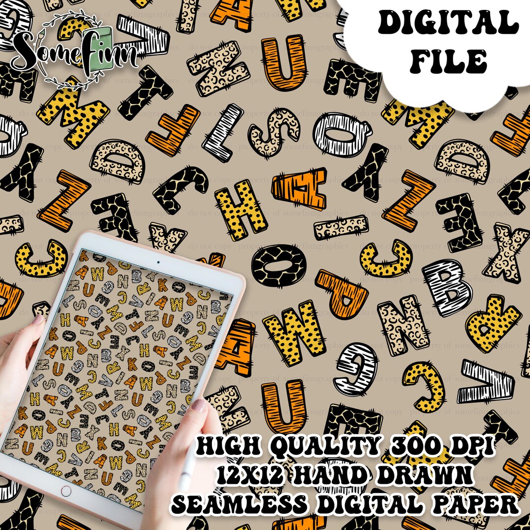 Alphabet Seamless 12x12 Digital Paper | Fabric Animal Pattern Letters ...