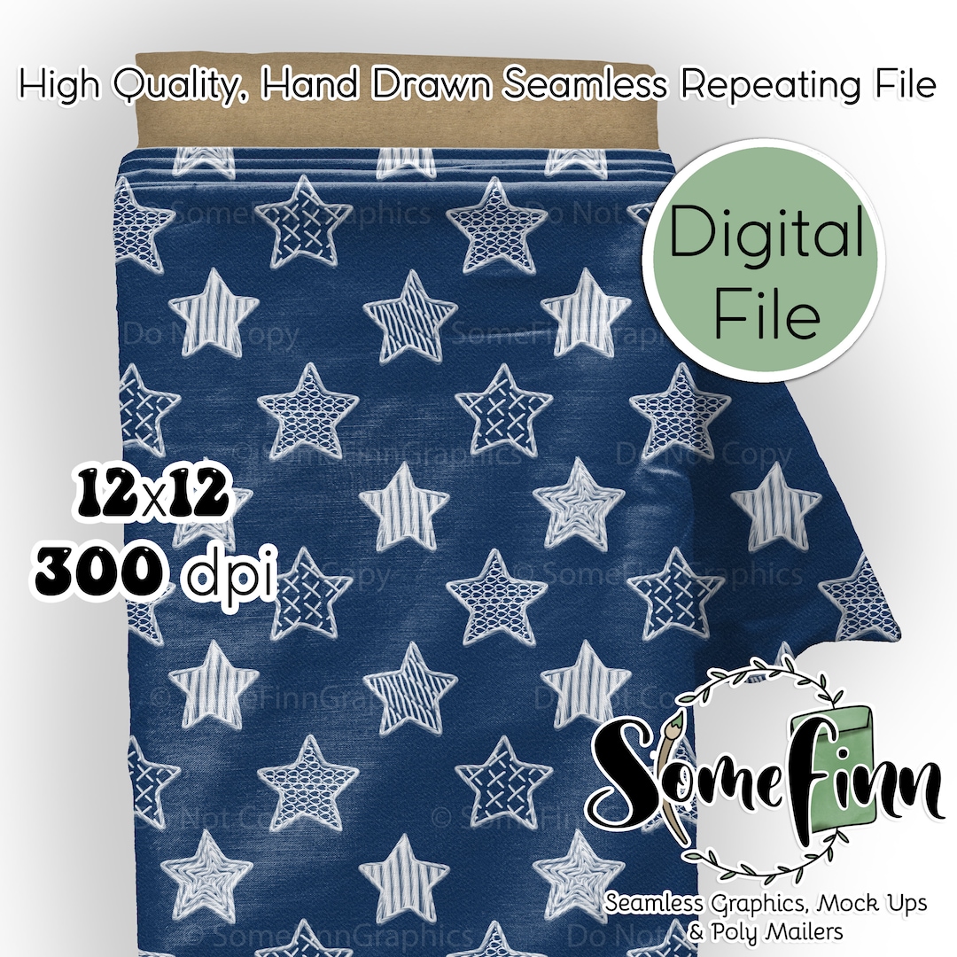 Embroidered Stars Digital Paper, Seamless 4th of July Pattern, Flag ...