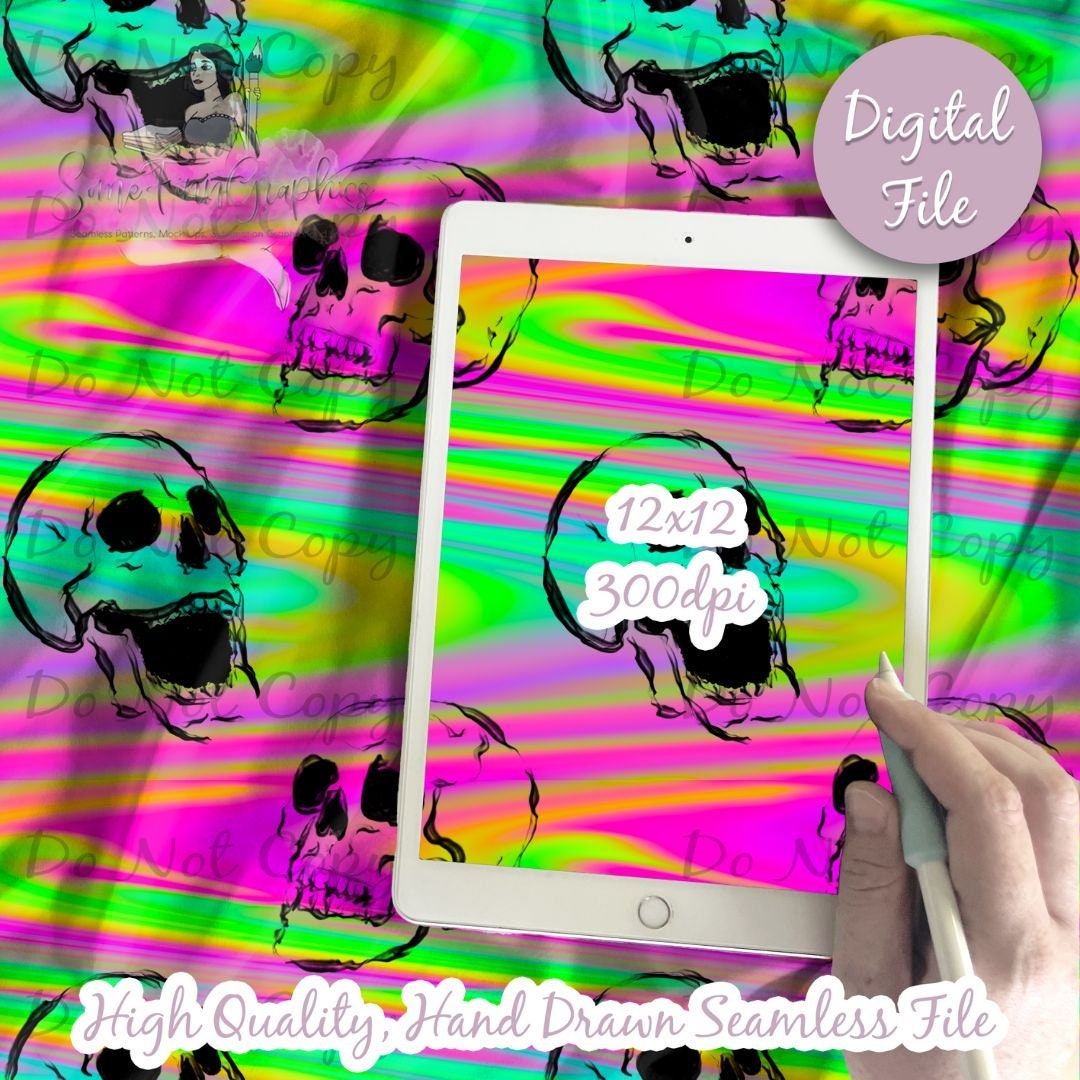 Neon Skulls Digital Paper - Seamless Skull Skeleton Pattern, Halloween ...