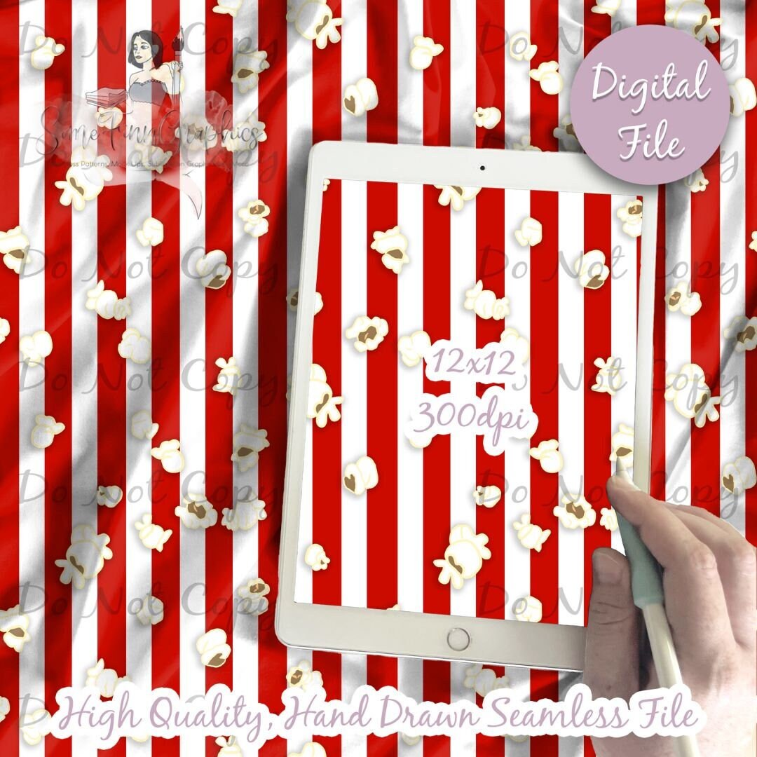 Popcorn Digital Paper, Seamless Movie Snack Patterns, Dessert Stripe ...
