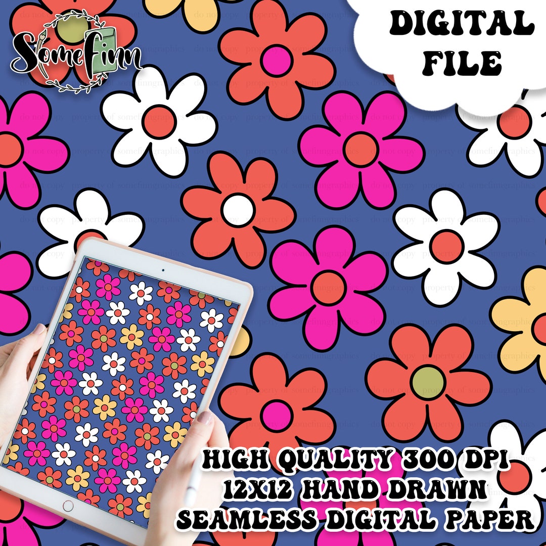 Daisy Floral Digital Paper - Seamless Daisies Flower Pattern, Custom ...