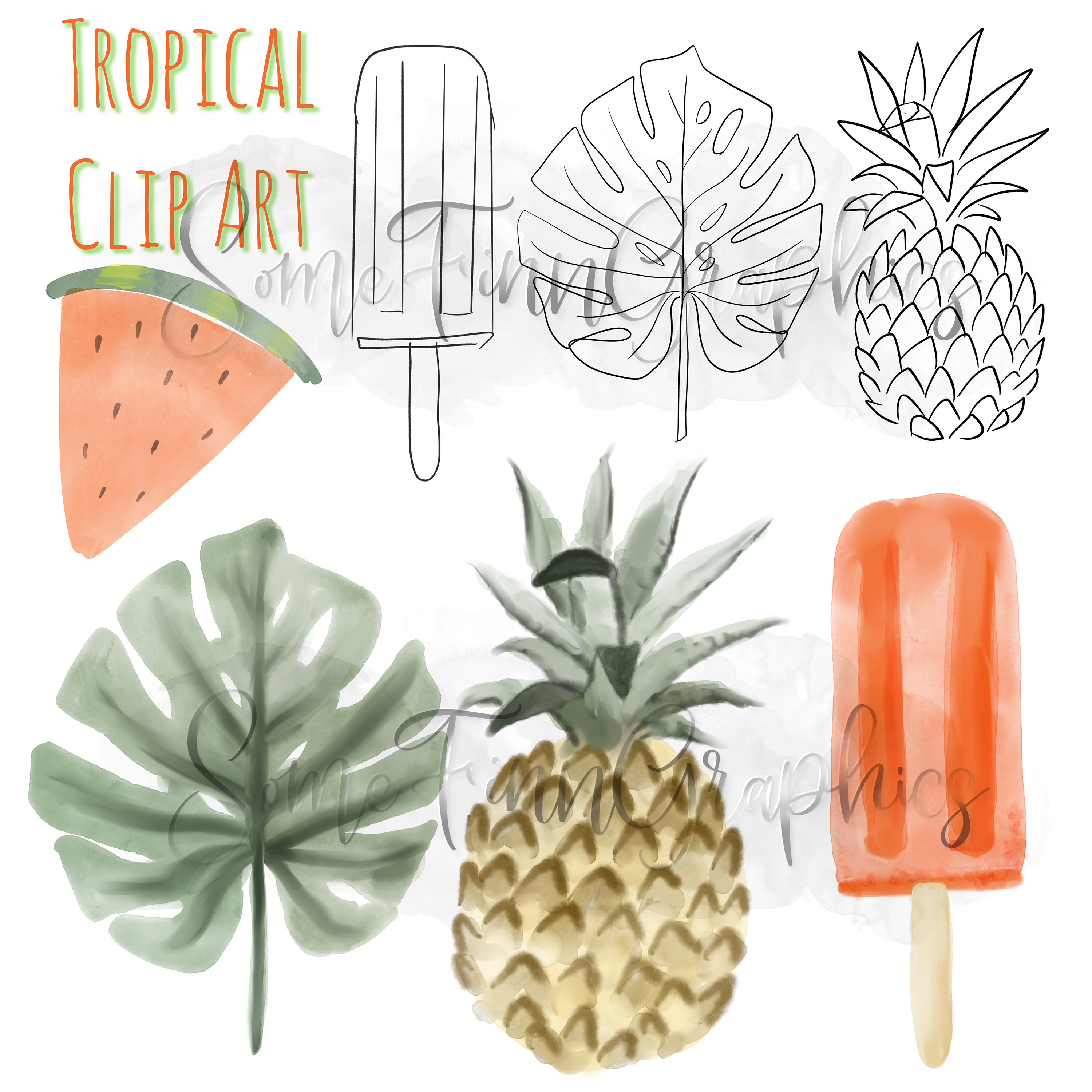 Clip Art Summer Watercolor Png Set Summer PNG Designs - Etsy