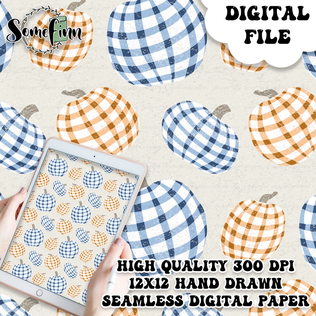 Plaid Pumpkin Digital Paper, Seamless Autumn Pattern, Country Pumpkins ...