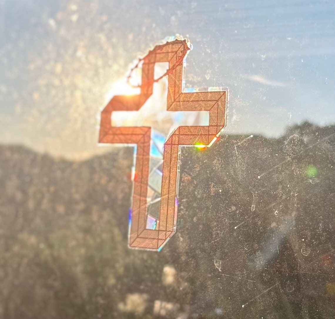 Cross Suncatcher Sticker for Windows, Removable Christian Window Cling ...