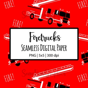 Firetrucks Digital Paper - Seamless Fire Truck Pattern, Fire Fighter ...