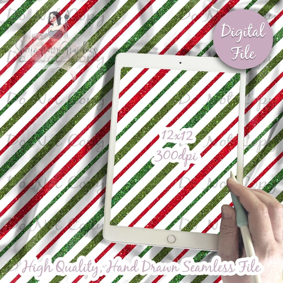 Diagonal Red Green Stripes Digital Paper - Seamless Christmas Glitter ...