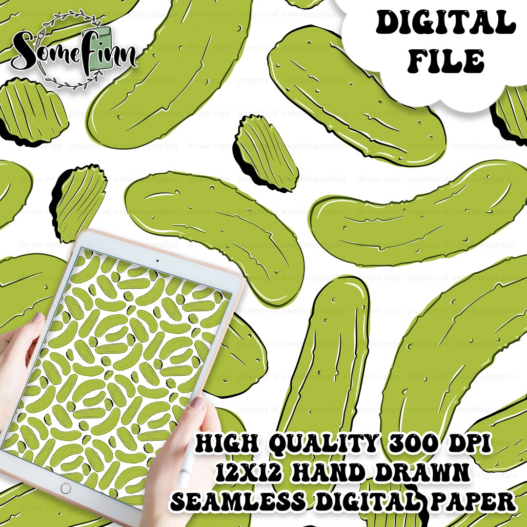 Pickles Digital Paper, Seamless Food Pattern, Pickle Slices Fabric ...