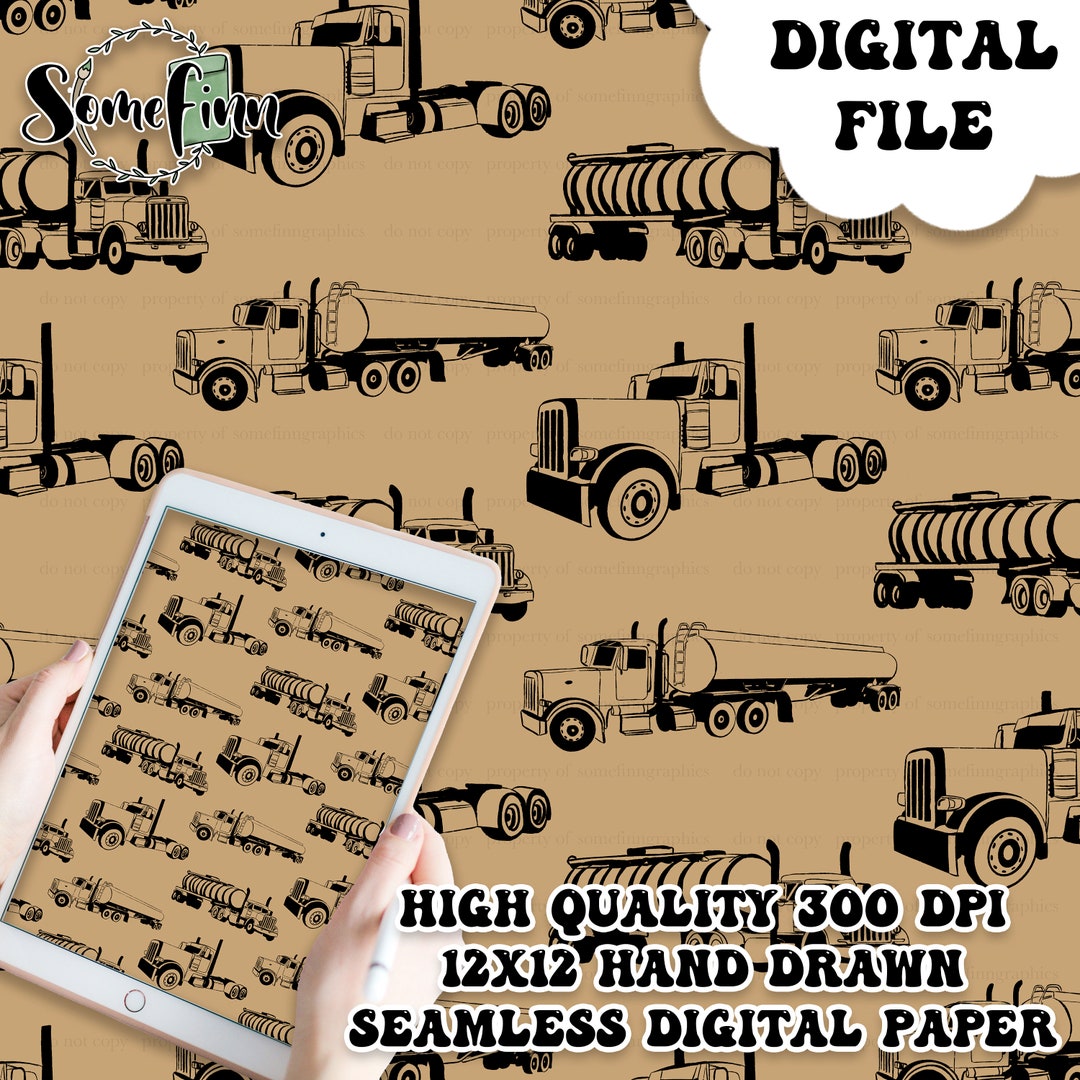 Tanker Semi Trucks Digital Paper - Seamless Truck Pattern, Semi-truck ...