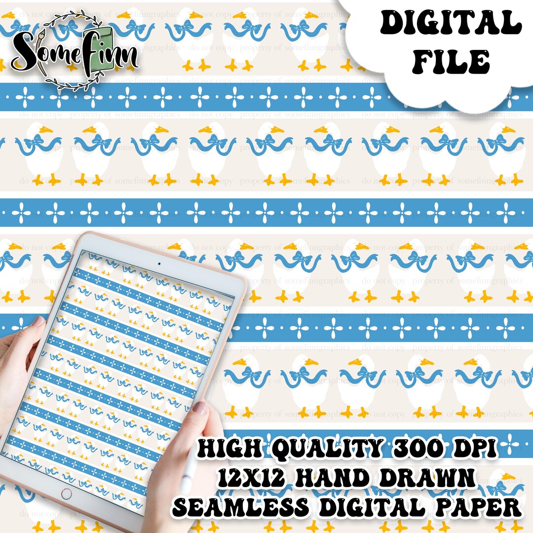Vintage Goose With Blue Ribbon Digital Paper - Seamless Patterns, Geese ...