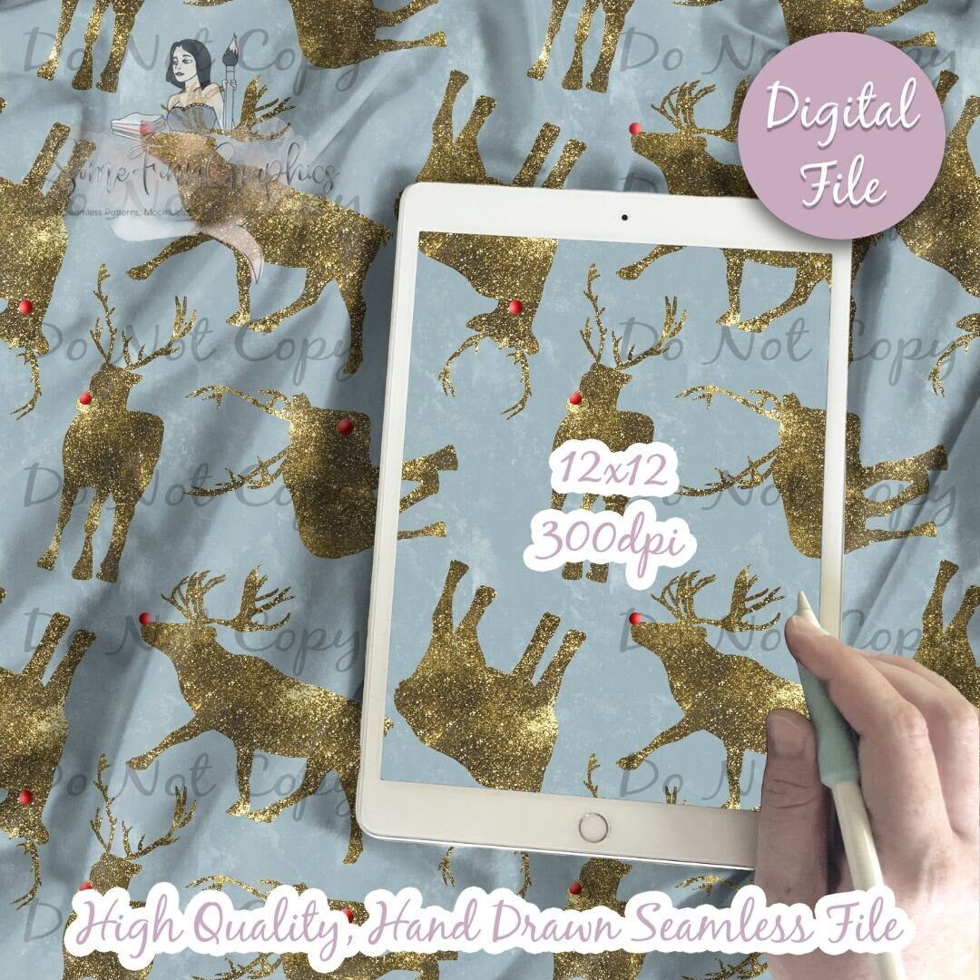 Reindeer Digital Paper, Seamless Antlers Pattern, Santa Xmas Fabric ...