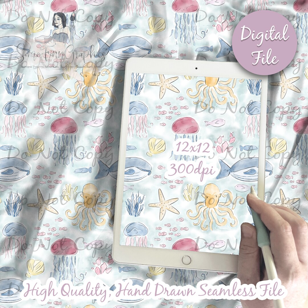 Oceanic Creatures Digital Paper - Seamless Watercolor Fish Pattern ...