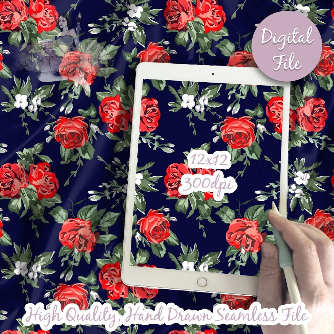 Patriotic Roses Digital Paper - Seamless Bold Rose Floral Pattern ...