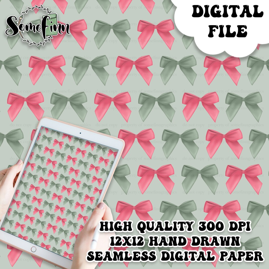 Christmas Bows Digital Paper - Seamless Red and Green Bows Pattern ...