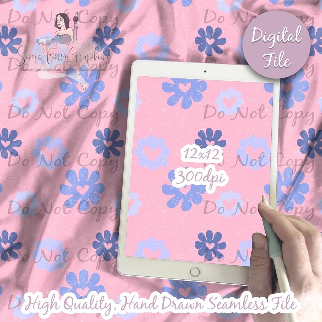 Daisy and Heart Floral Digital Paper - Seamless Daisies Flower Pattern ...