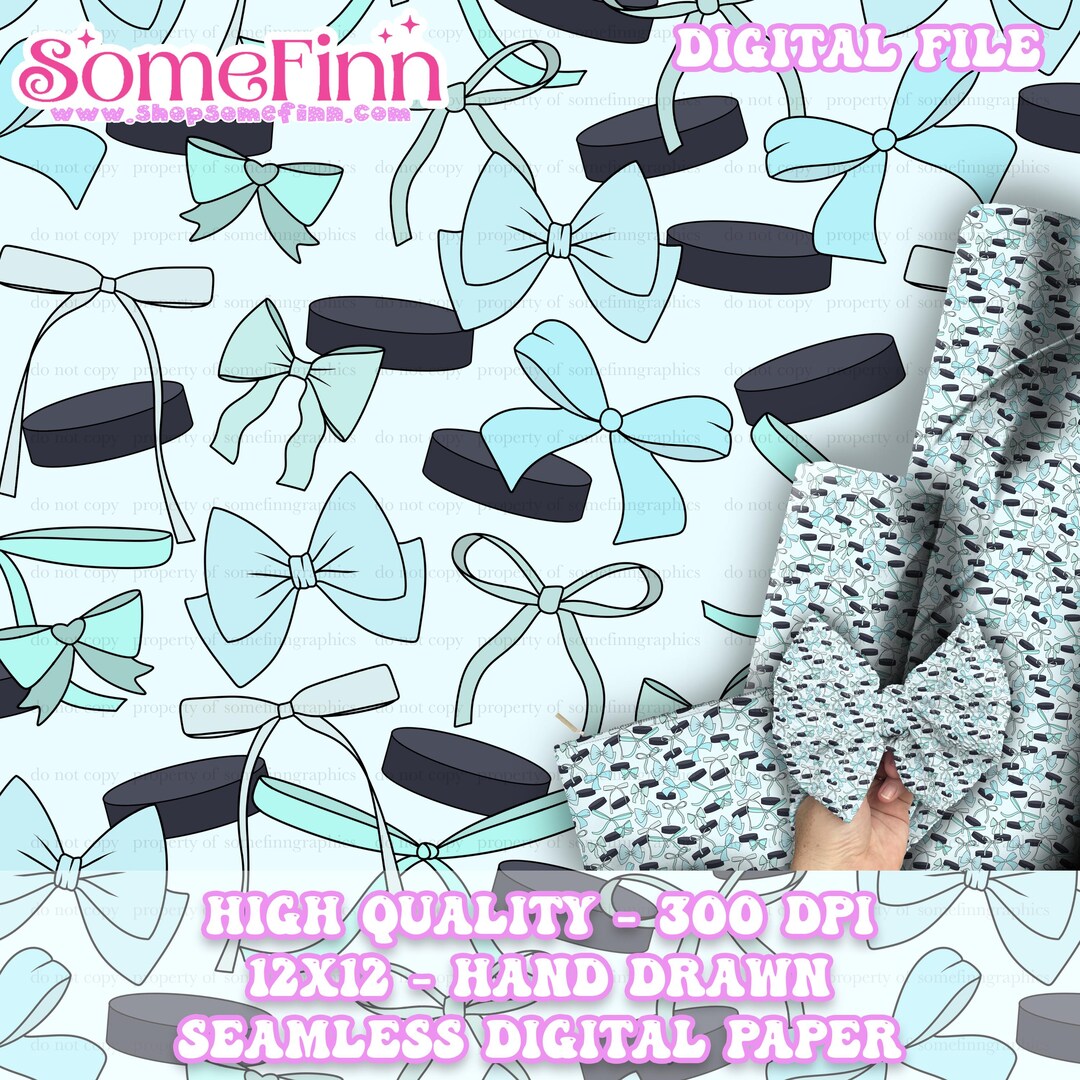 Hockey Pucks and Bows Digital Paper - Seamless Sports Pattern, Athlete ...