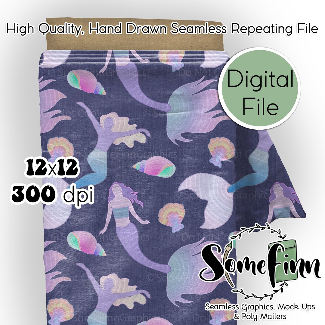 Papel digital de sirenas bordadas: patrón de sirena sin costuras, tela ...