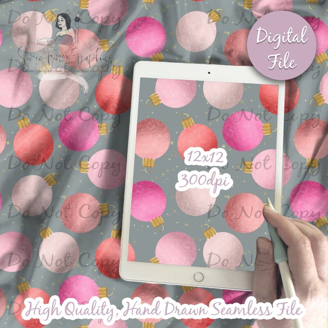 Blue and Pink Christmas Ornaments Digital Paper - Seamless Presents ...