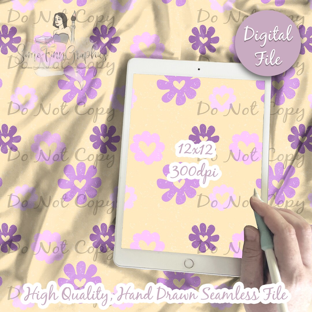 Daisy and Heart Floral Digital Paper - Seamless Daisies Flower Pattern ...