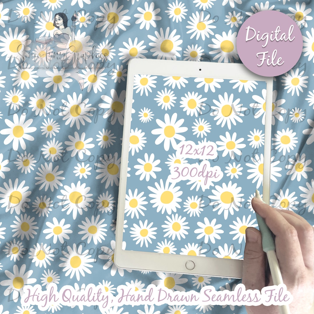 Daisy Floral Digital Paper - Seamless Daisies Flower Pattern, Custom ...