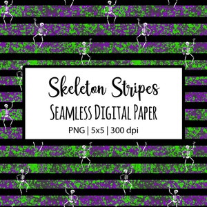 Skeleton Stripes Digital Paper - Seamless Skull Skeletons Pattern ...
