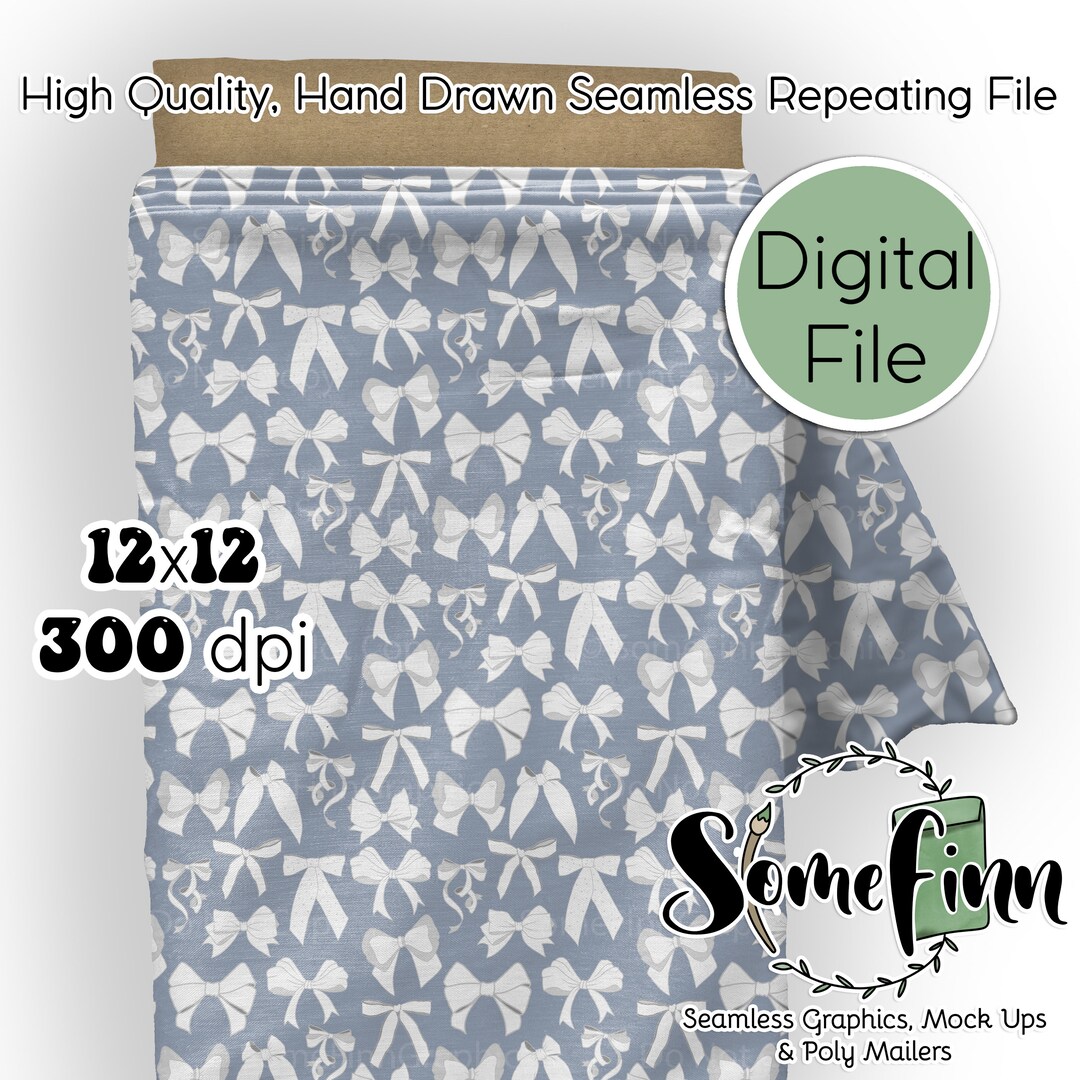 Sweet Blue and White Bows Digital Paper - Seamless Bows Pattern, Custom ...