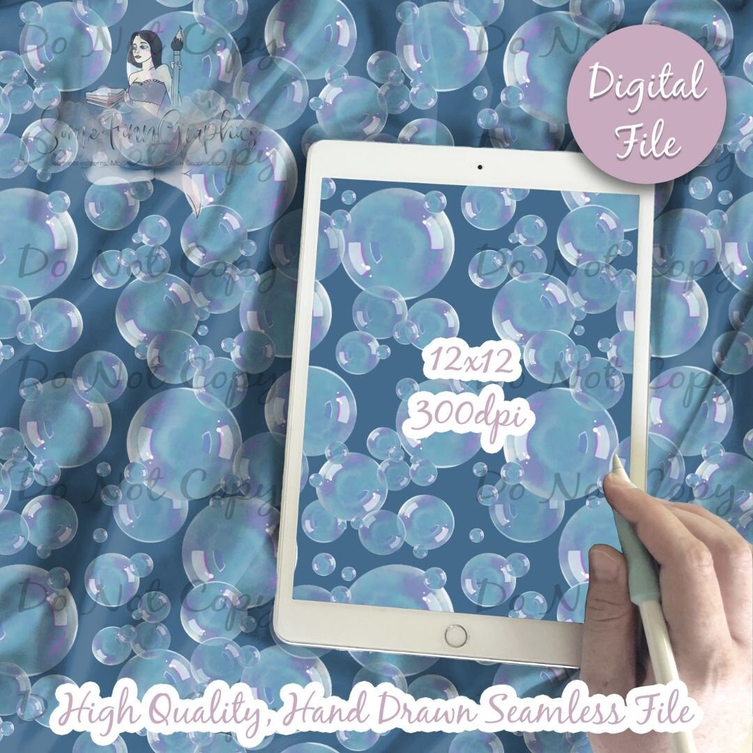 Blue Bubbles Seamless Pattern, Digital Paper Bubble Design for ...