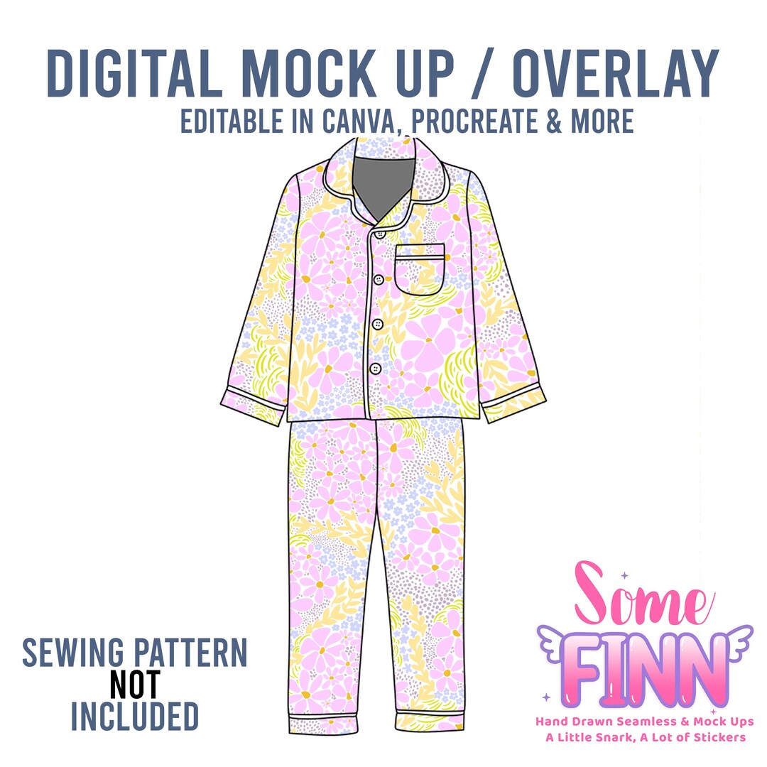 Button up Collared Pajamas Mock-up / Pants Mock up / PJ Digital Mock up ...