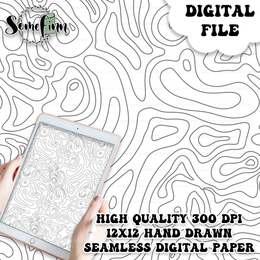 Geographical Topographical Map Digital Paper, Seamless Lined Pattern ...