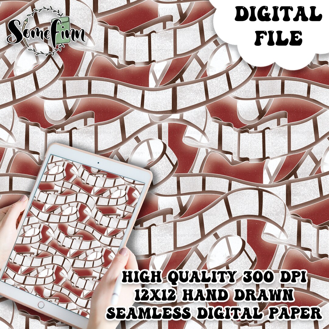Movie Theater Digital Paper, Seamless Movies Pattern, Film Reel Fabric ...