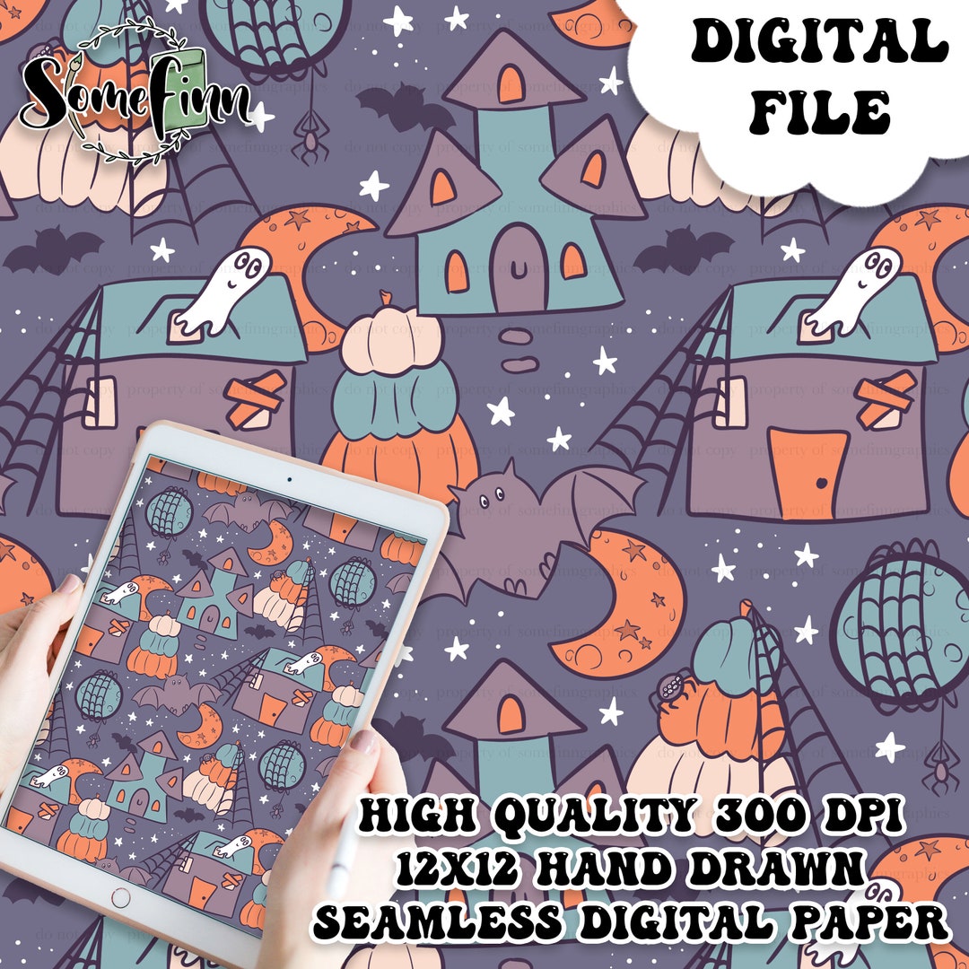 Halloween Digital Paper, Haunted House Seamless Halloween Pattern ...