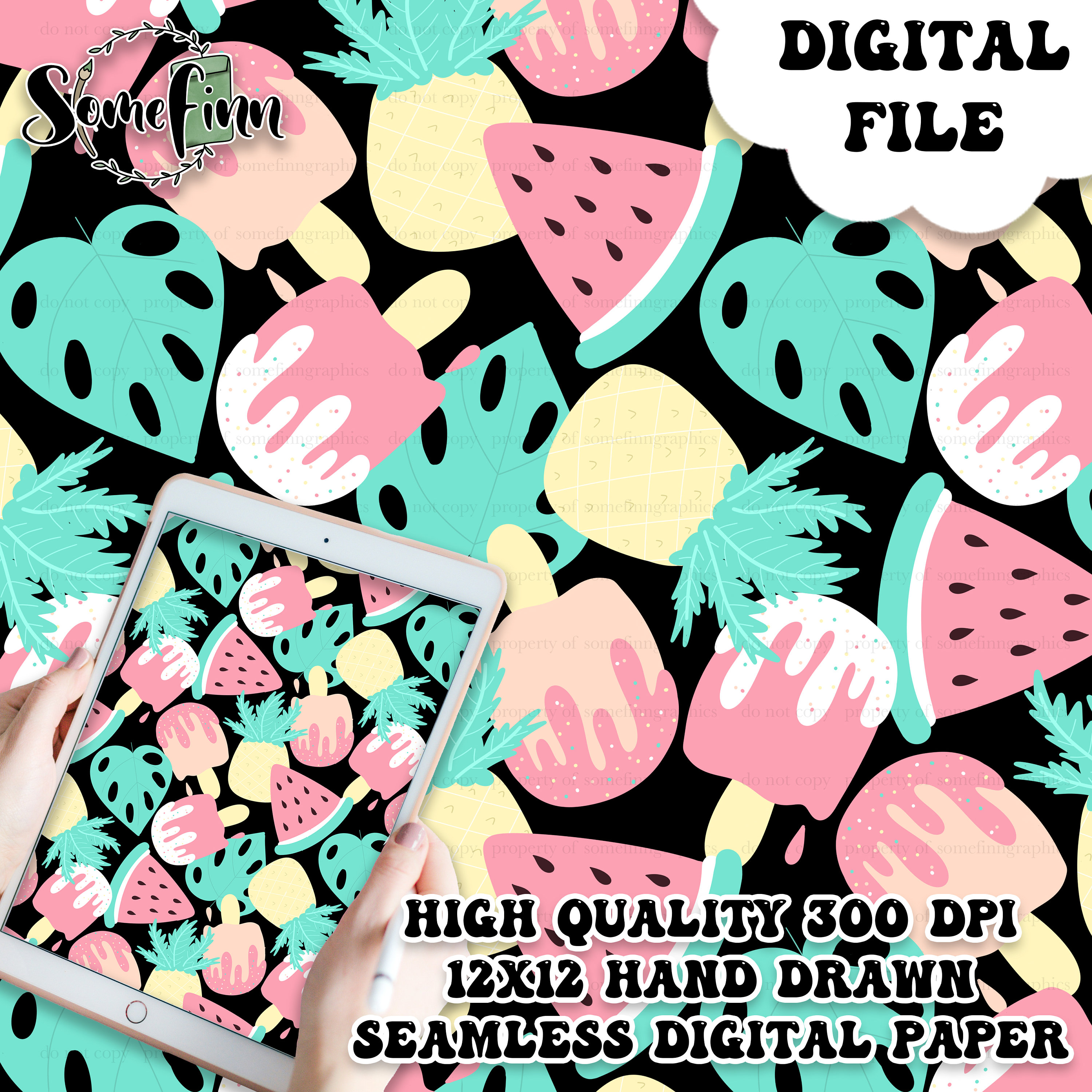 Summer Vibes Digital Paper, Seamless Beachy Pattern, Pineapple Palm ...