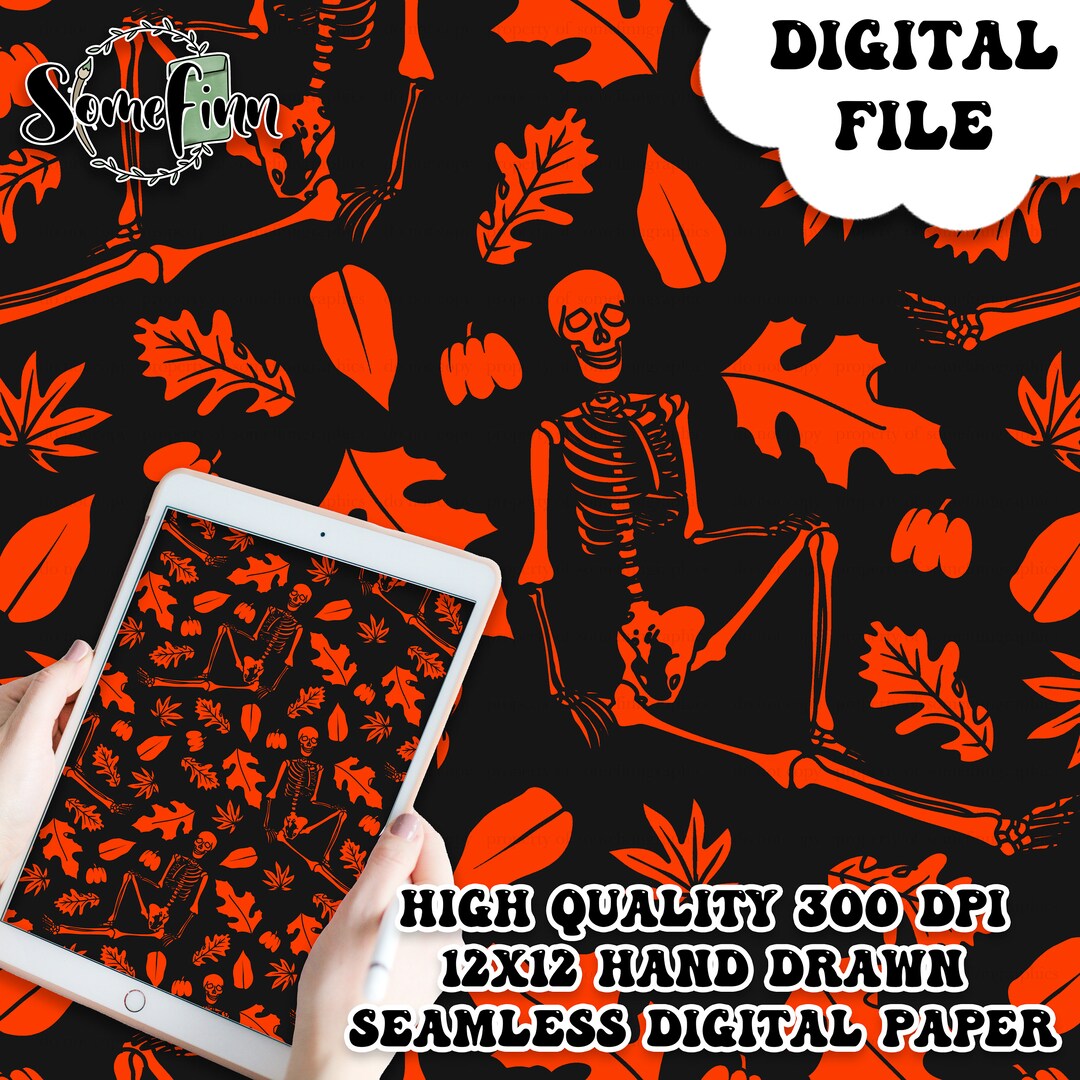 Skeletons Digital Paper - Seamless Skull Skeleton Pattern, Halloween ...