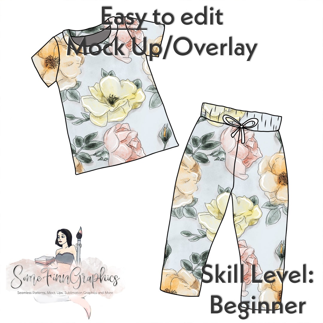 Pijamas Mock-Up / Pjs Mock Up / Dos piezas de manga larga Digital Mock ...