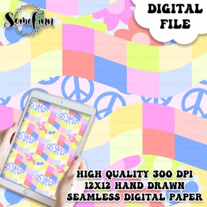 Trippy Green Purple Wavy Checkers Daisy Floral Digital Paper - Seamless ...