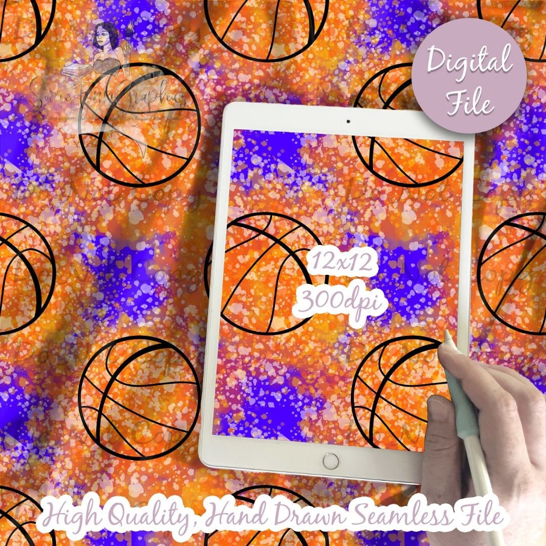 Basketball Neon Splatter Digital Paper, Seamless Pattern, B-ball Fabric ...