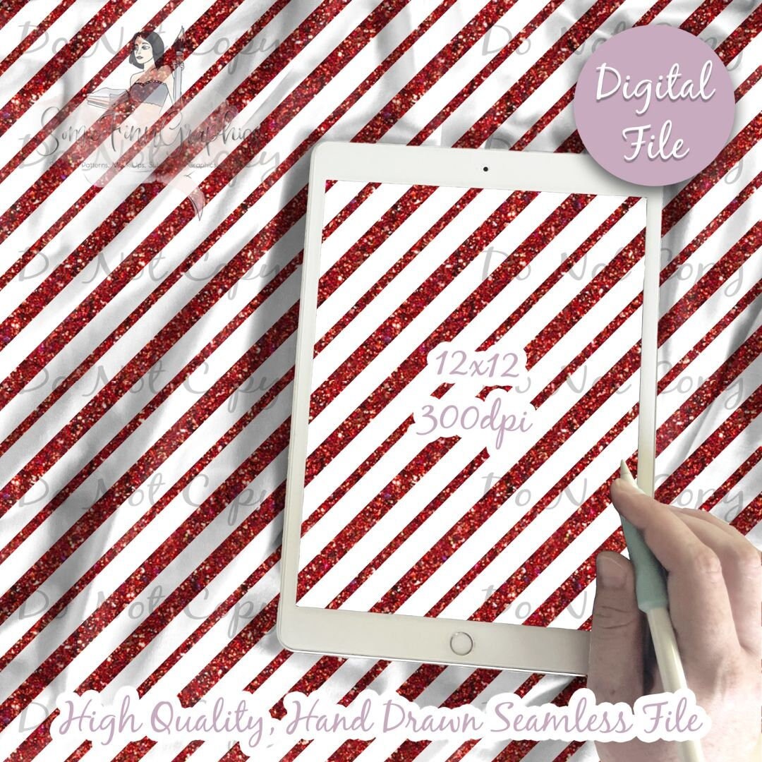 Candy Cane Gilitter Red Stripes Digital Paper Seamless Christmas ...