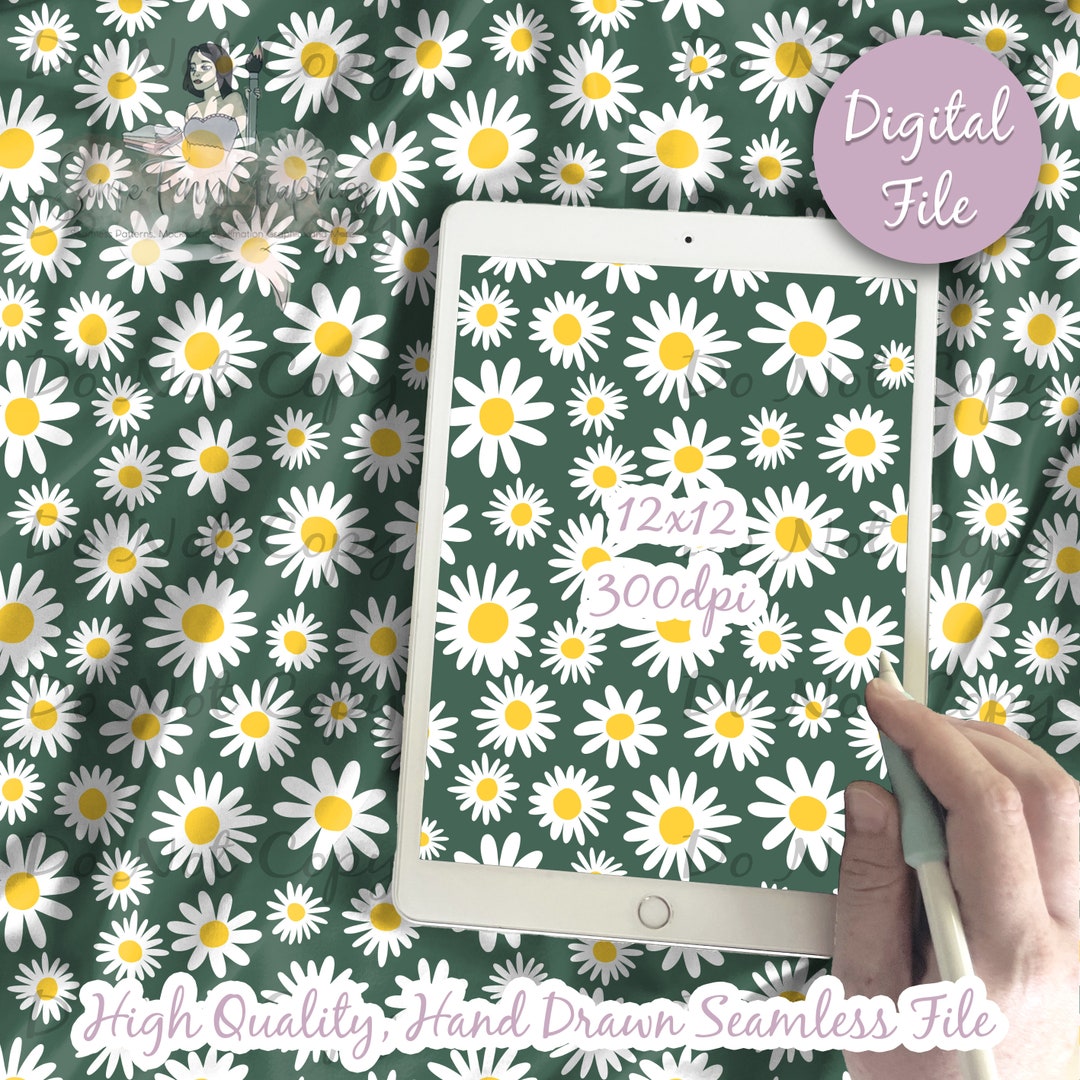 Daisy Floral Digital Paper - Seamless Daisies Flower Pattern, Custom ...