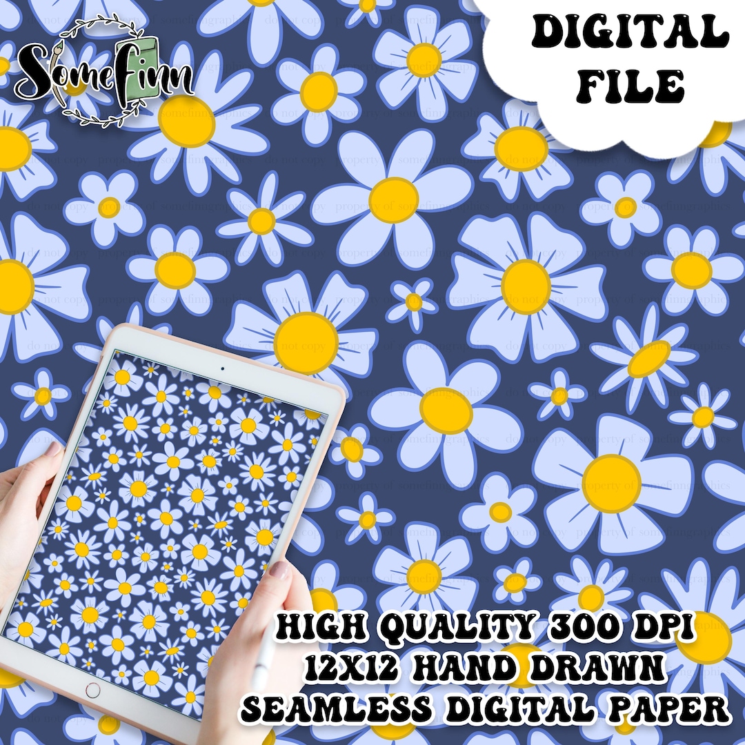 Daisy Floral Digital Paper - Seamless Daisies Flower Pattern, Custom ...