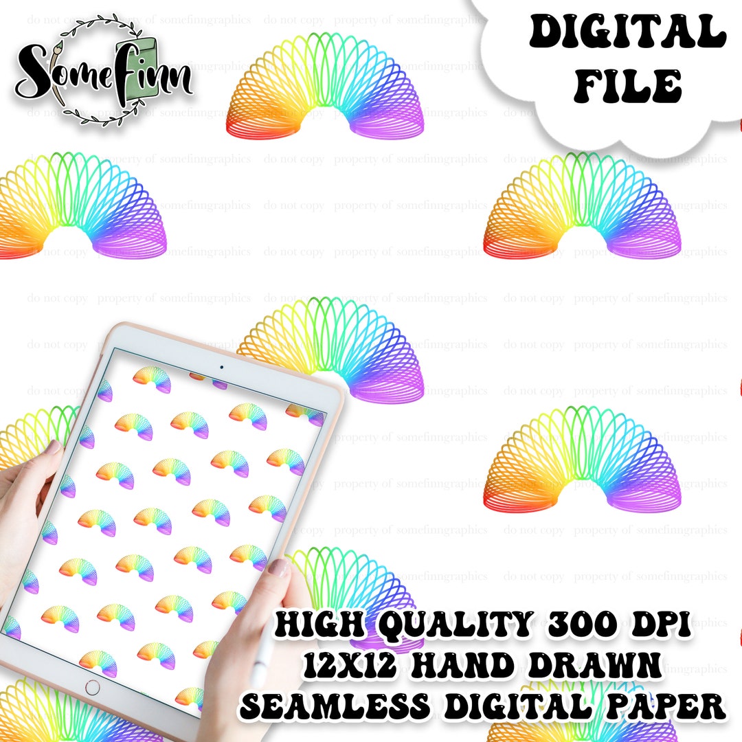 Rainbow Slinky Digital Paper - Seamless Children Toys Pattern ...