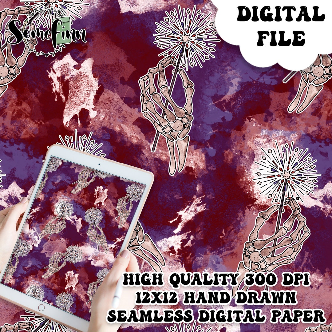 Skeleton Hand Seamless Digital Paper - Seamless Firework Skeleton ...