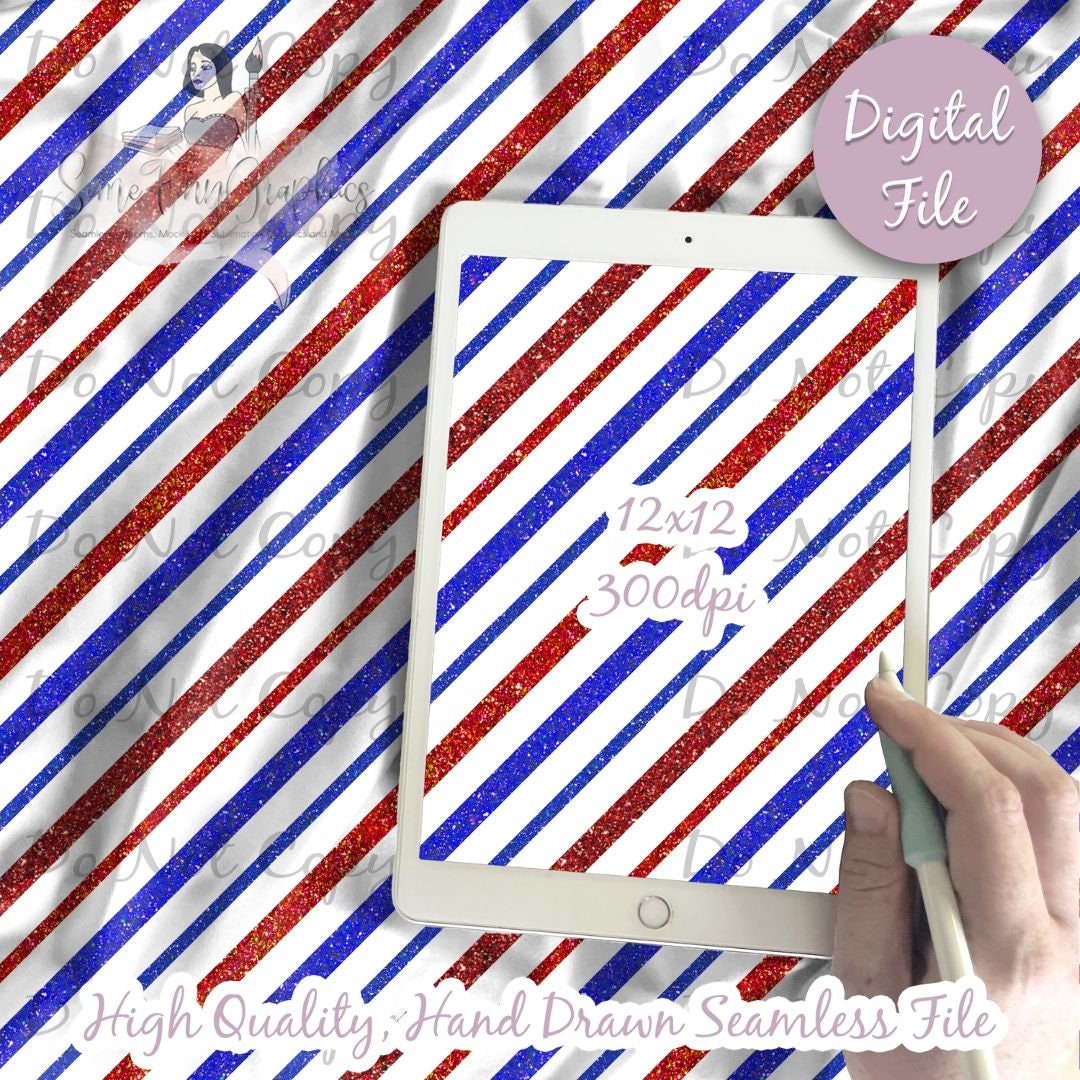 Glitter Red White Blue Stripes Digital Paper - Seamless Pattern, Flag ...