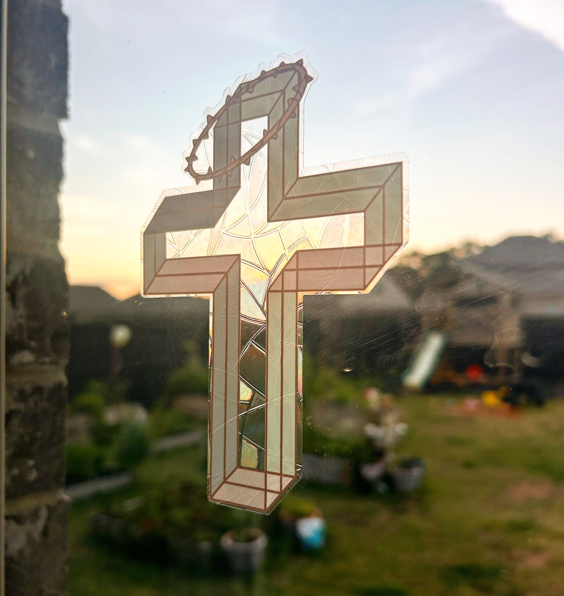 Cross Suncatcher Sticker for Windows, Removable Christian Window Cling ...