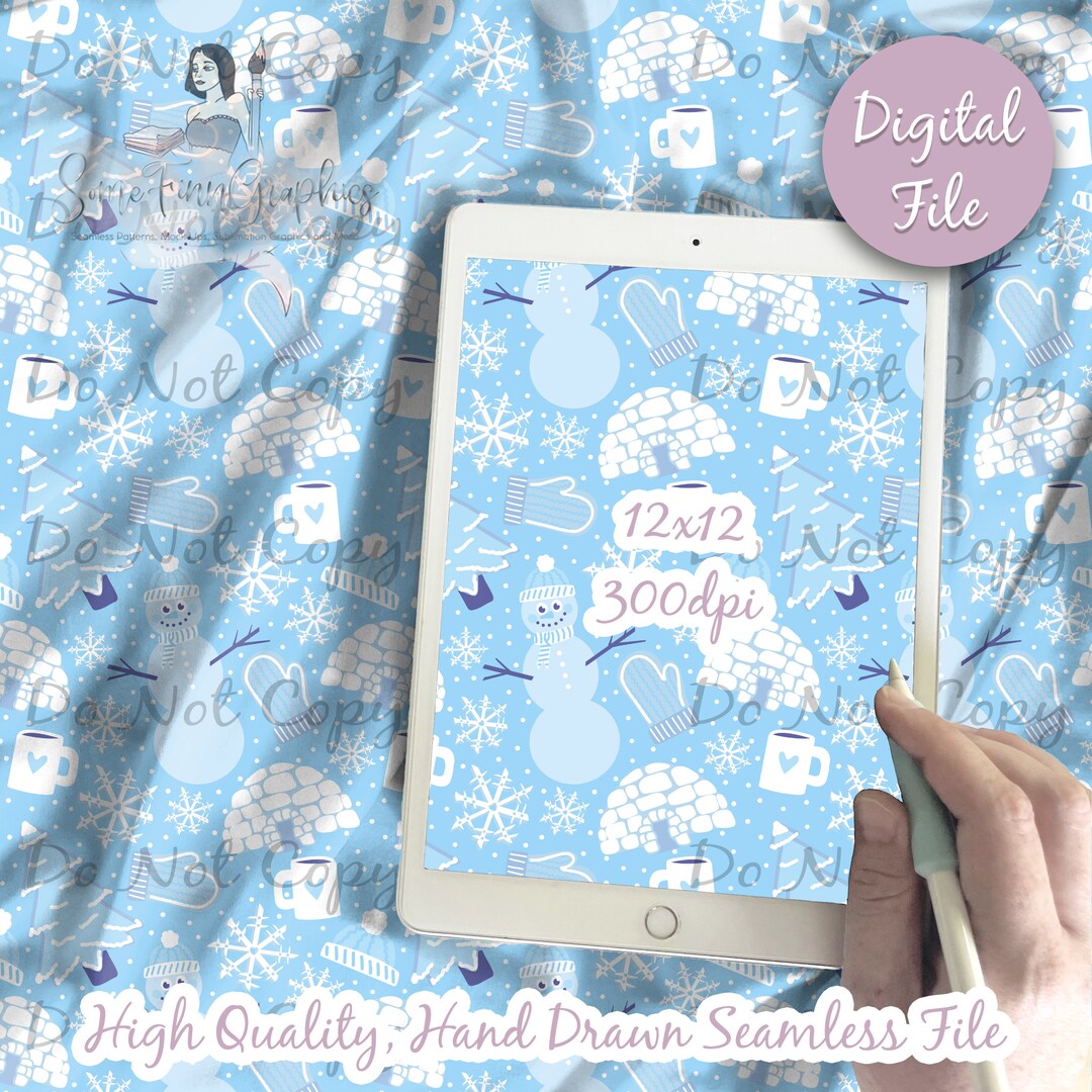 Muted Blue Winter Snowflake Digital Paper - Seamless Snow Tree Pattern ...