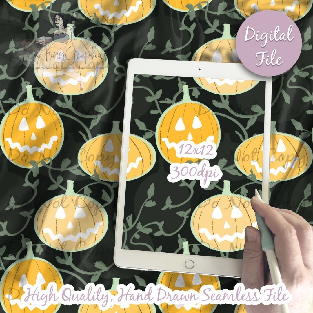 Pumpkin Digital Paper, Seamless Jack O' Lantern Pattern, Pumpkins ...